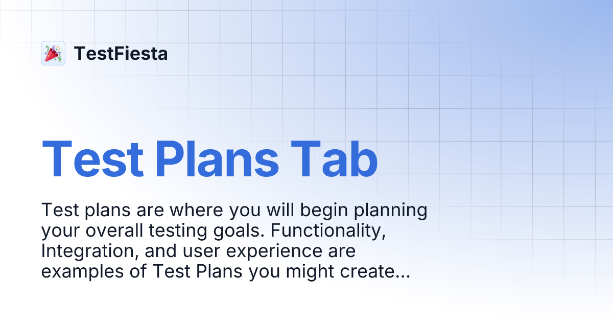 Test Plans Tab | TestFiesta